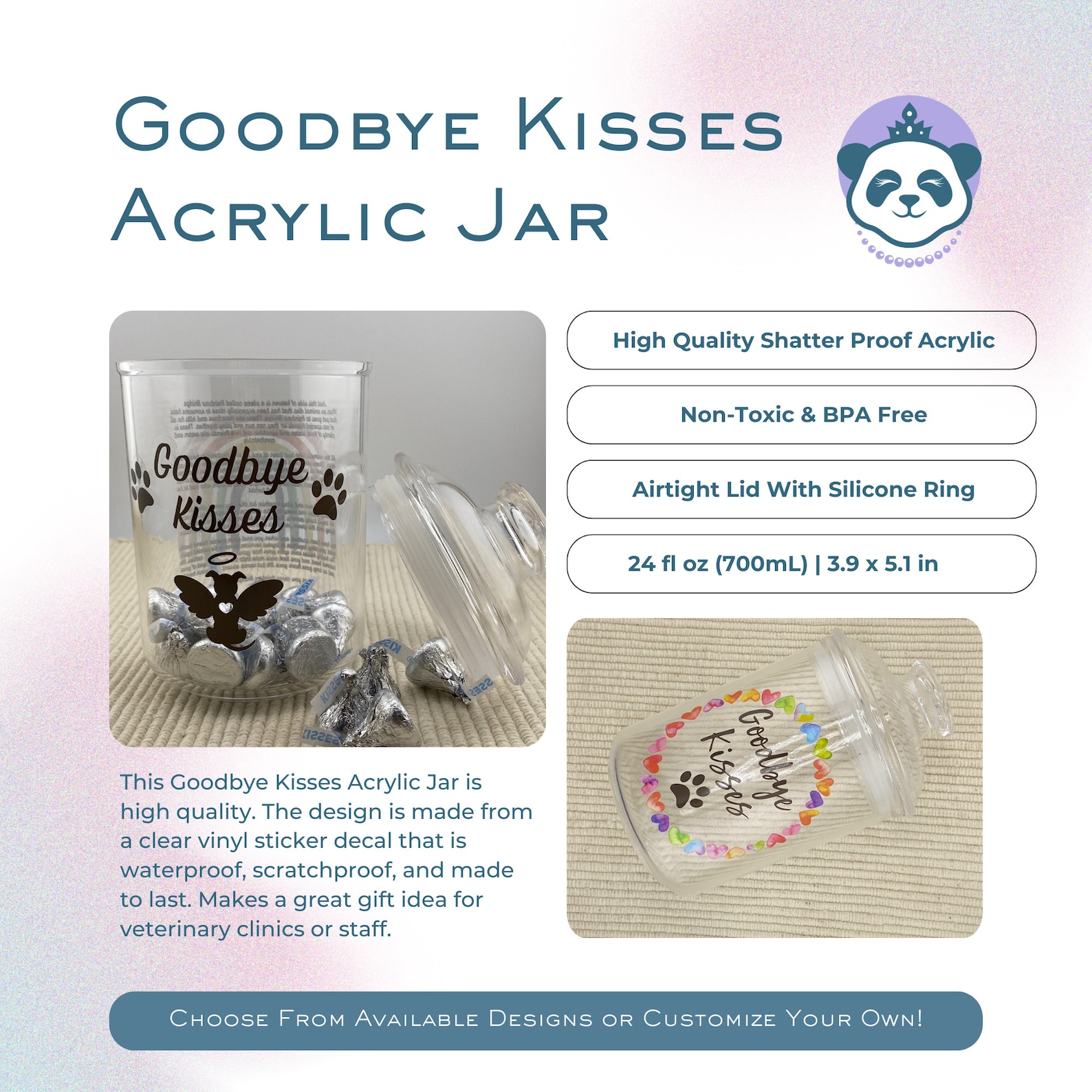 Goodbye Kisses Acrylic Treat Jar, 24 Oz Jar, Vet Clinic Jar, Pet Loss ...