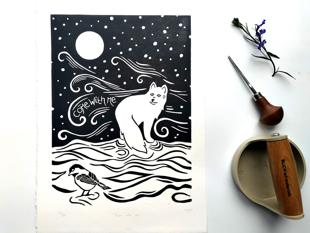Come With Me an Original Limited Edition Hand-carved Linocut Lino Print ...