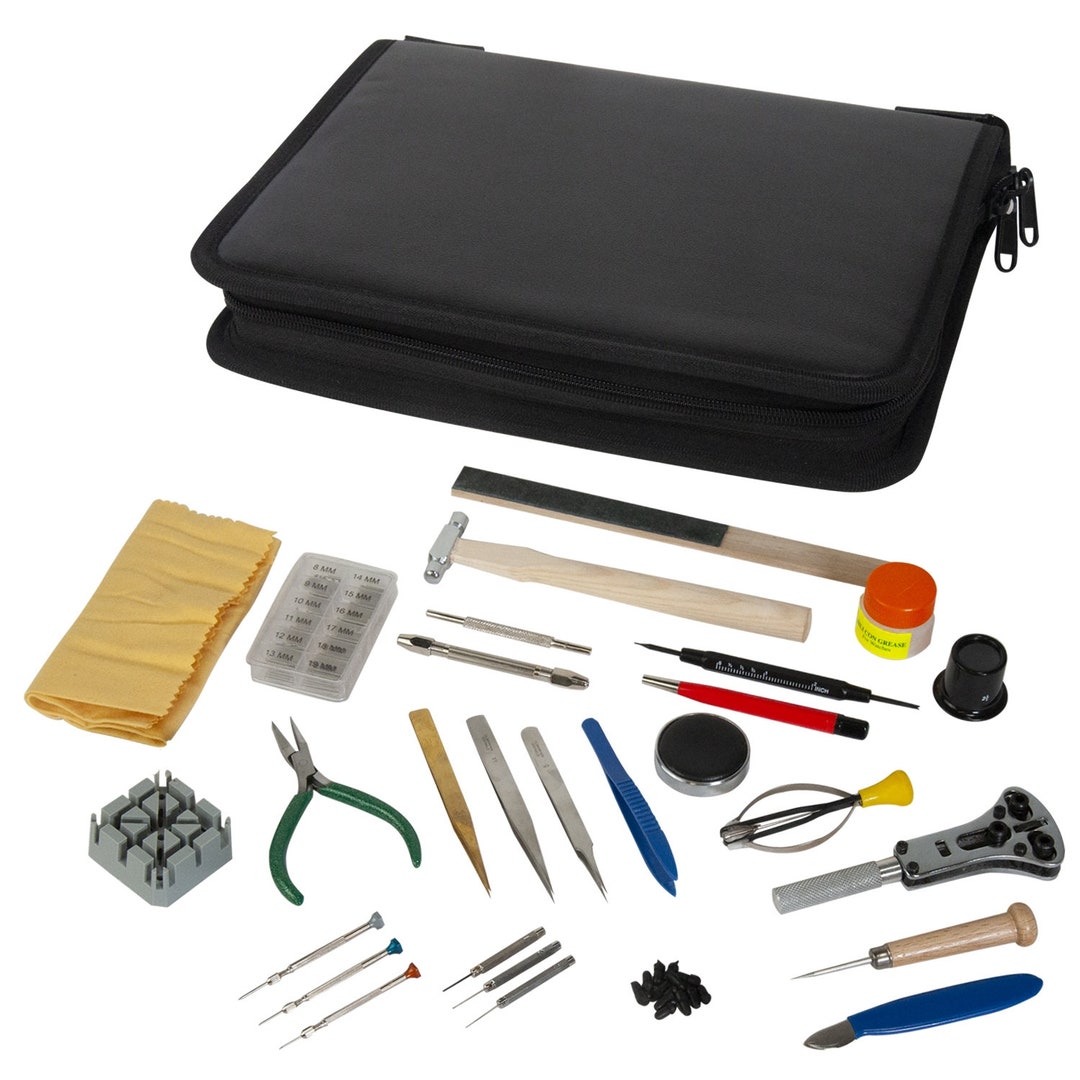 Complete 28 Piece Deluxe Watch Repair Tool Kit Set Watchmaking With ...