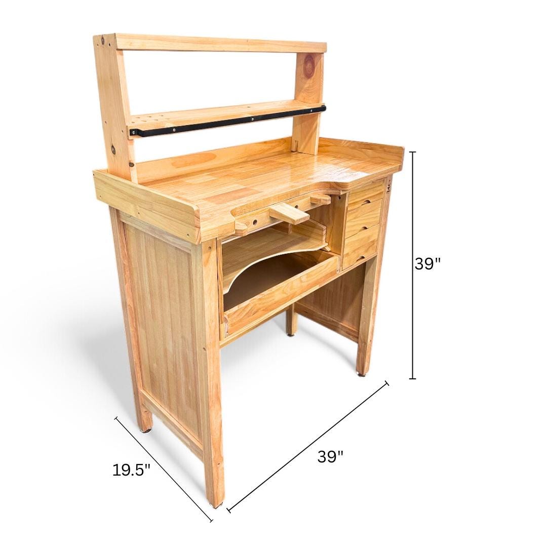 Deluxe Solid Wooden Jewelers Bench Set With Mountable Storage Shelf ...