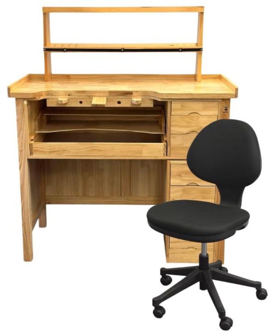 7 Drawer Deluxe Solid Wooden Jewelers Bench Set With Storage Shelf ...