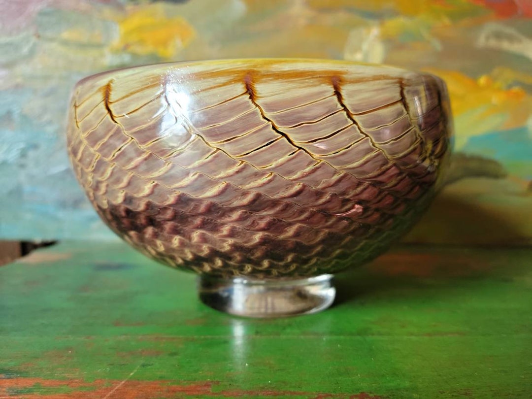 Eben Horton Hand Blown Glass Bowl, Snakeskin, Brown Swirl - Etsy