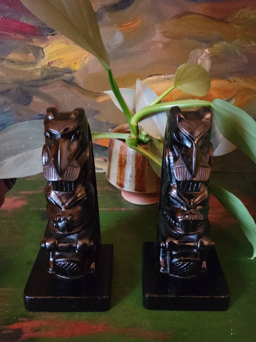 Haida BOMA Canada Beaver and Eagle Bookends, Black Resin, Totem ...