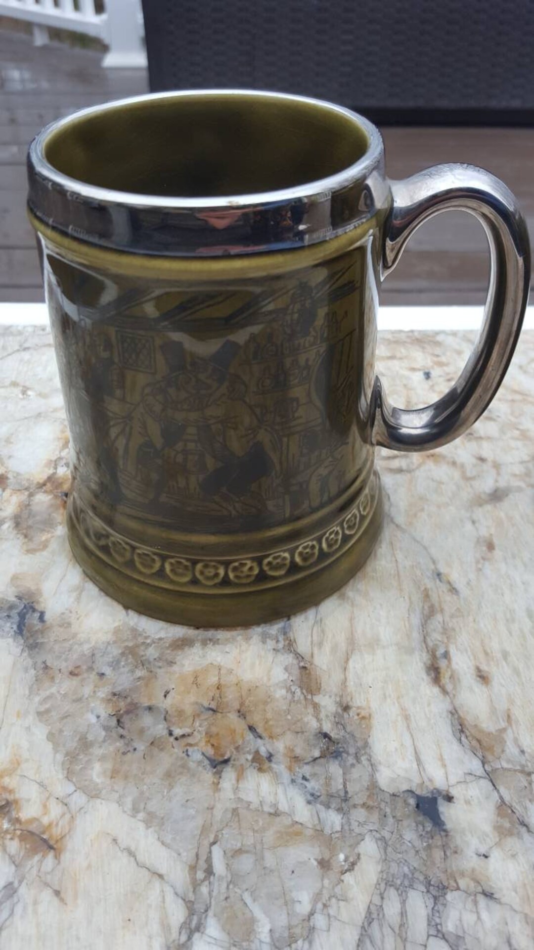 Princess House Green Beer Mug: English Earthenware With Silver Trim - Etsy