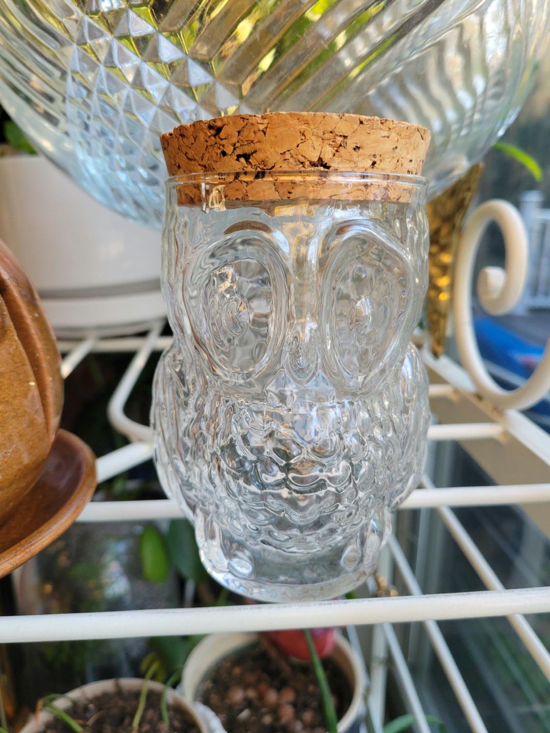 Vintage Owl Shaped Glass Jar With Cork Top - Etsy