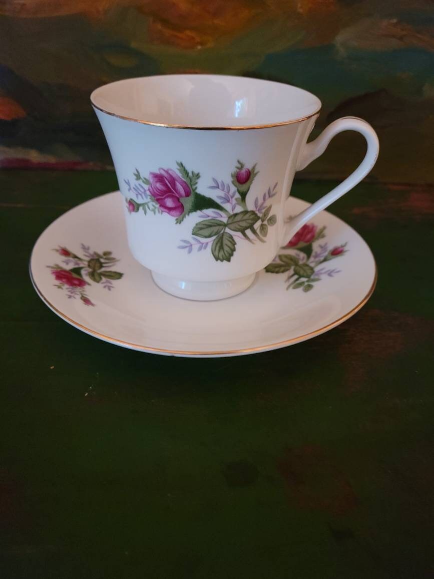 Rose Tea Cup and Saucer, H Fine China Made in China, Gold Trim - Etsy