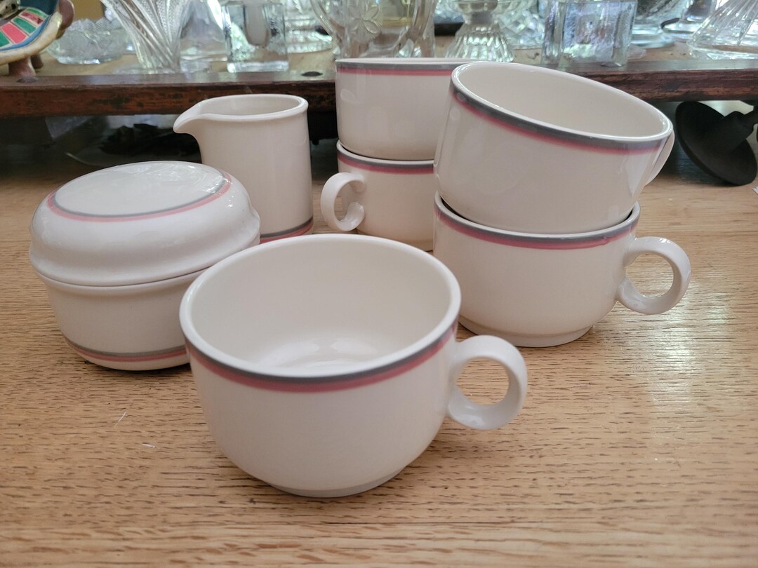 Lapid Pottery, Made in Israel, Sugar Bowl, Creamer and Five Mugs, Gray ...