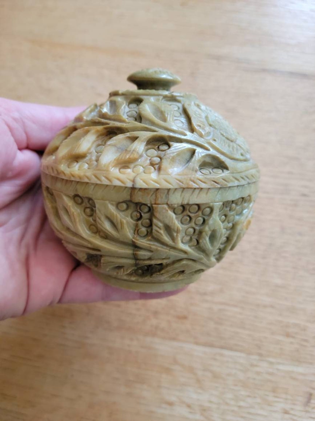 Carved Round Highly Detailed Dresser Box, Jadeite, Unique and Beautiful ...