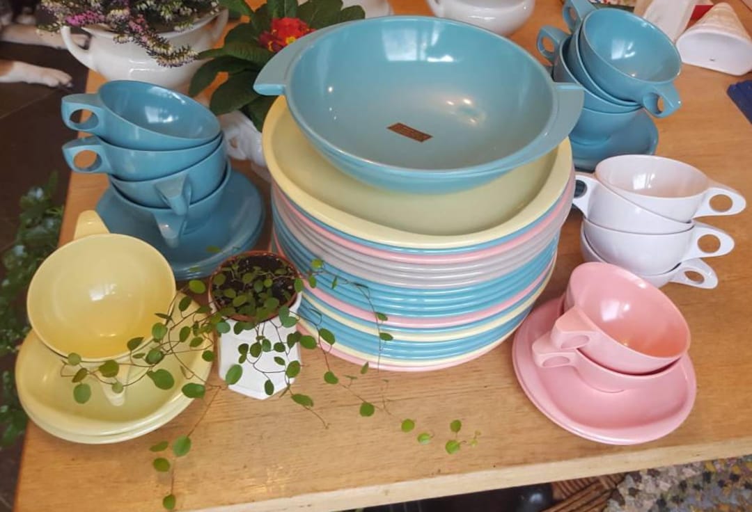 Vintage Boontonware Melmac Dinnerware Set: 51-piece Pastel Collection ...