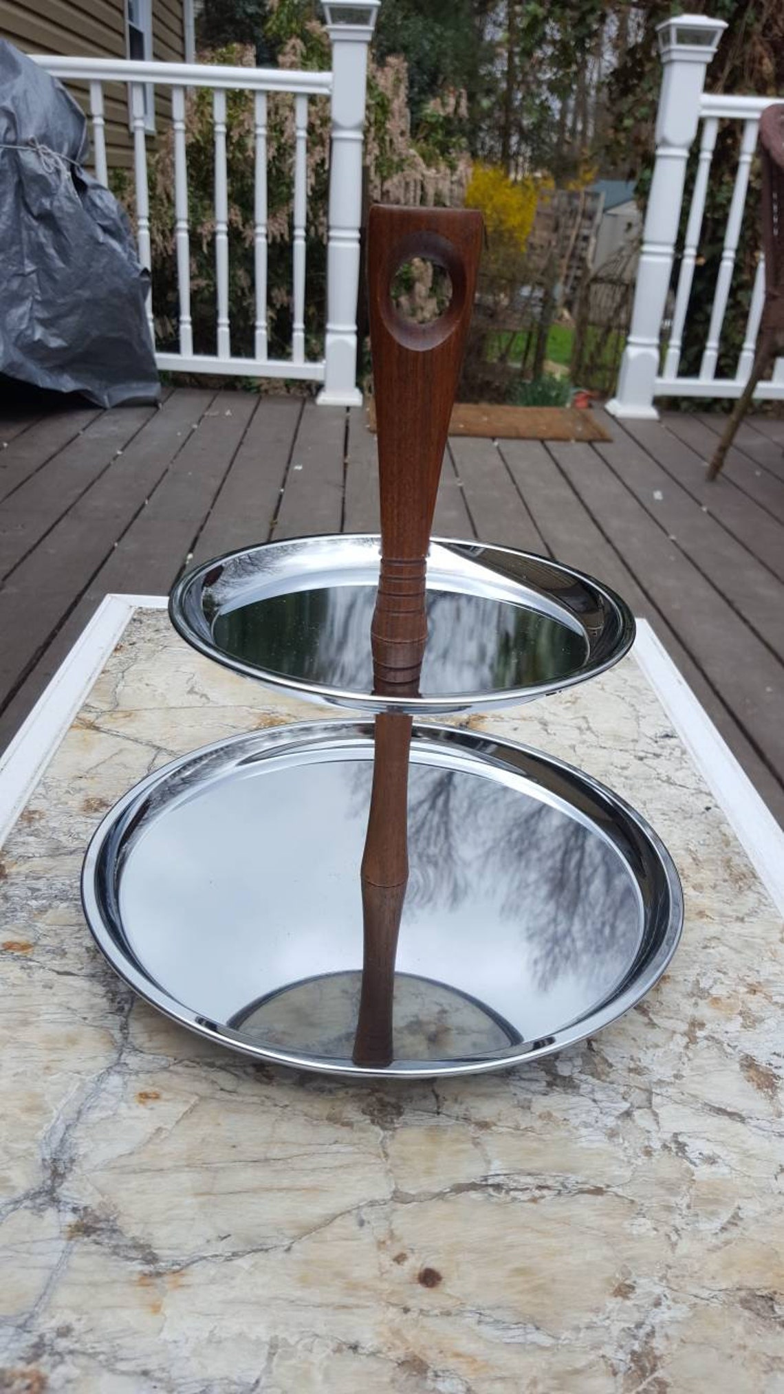 Mid-century Modern Two Tiered Tidbit Tray Wood and Metal - Etsy