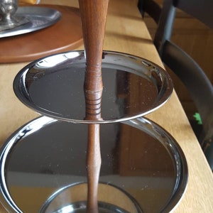 Mid-century Modern Two Tiered Tidbit Tray, Wood and Metal, Many Uses ...