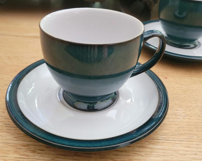 Denby England Cups and Saucers, Footed Cup, Greenwich Pattern - Etsy