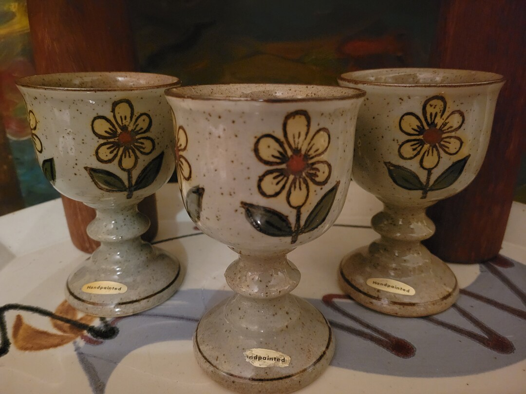 Otagiri Three Tall Floral Ceramic Goblets, Made in Japan, Ceramic, Hand ...