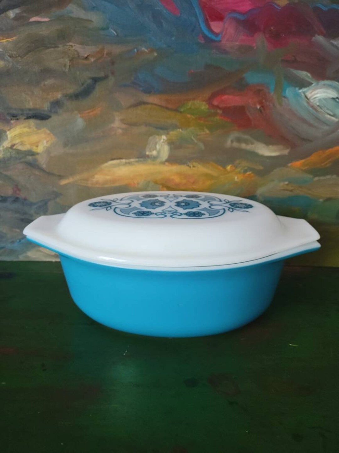 Horizon Blue Pyrex Oval Dish, 1-1/2 Quart, Bright Blue Base, White ...
