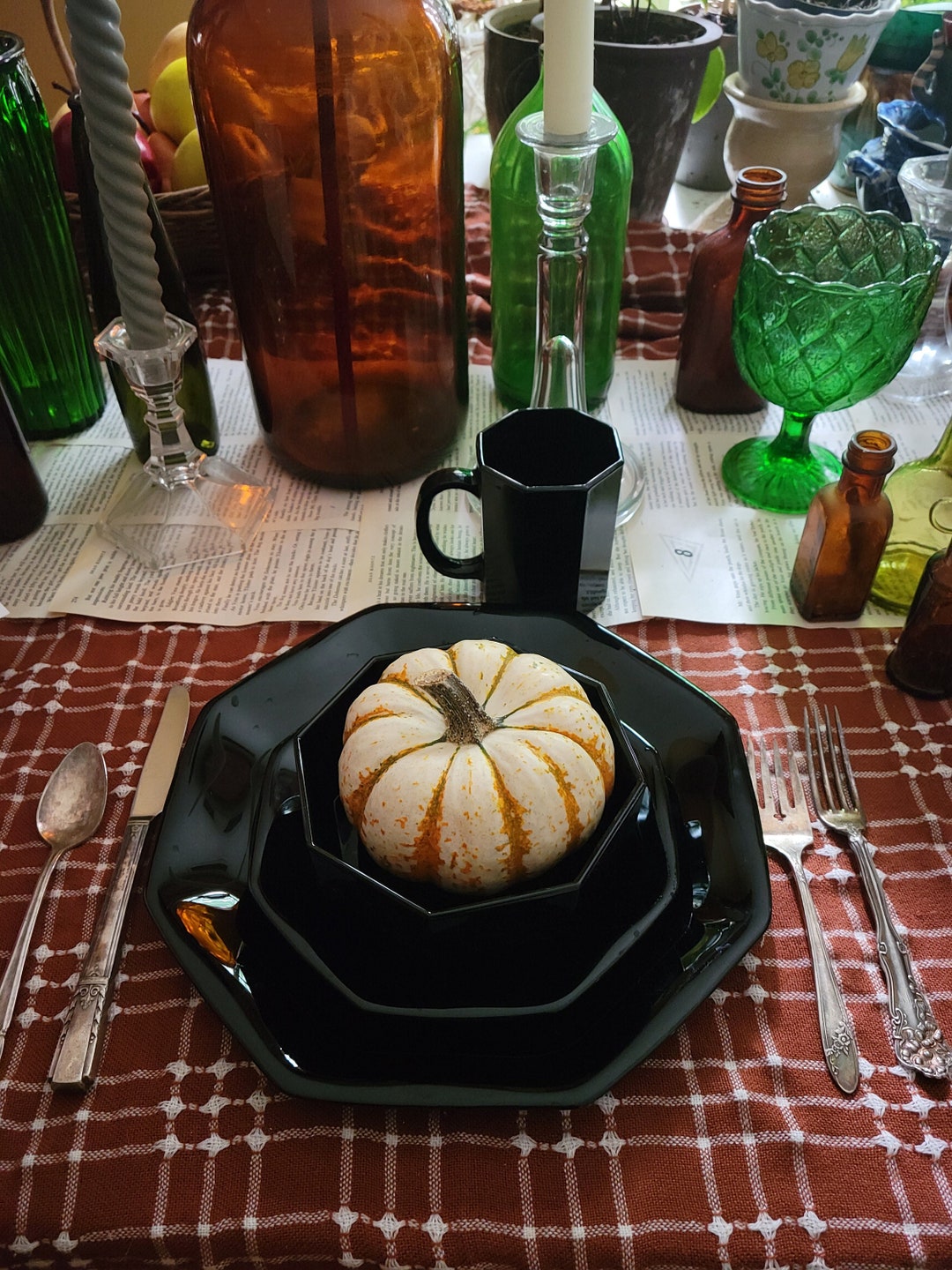 Arcoroc Luminarc Octime Octagon Black Glass Dinnerware Set, Service for ...