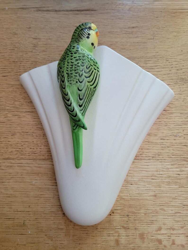 Vintage Falconware Parakeet Wall Vase: Green Budgerigar Ceramic Pocket ...