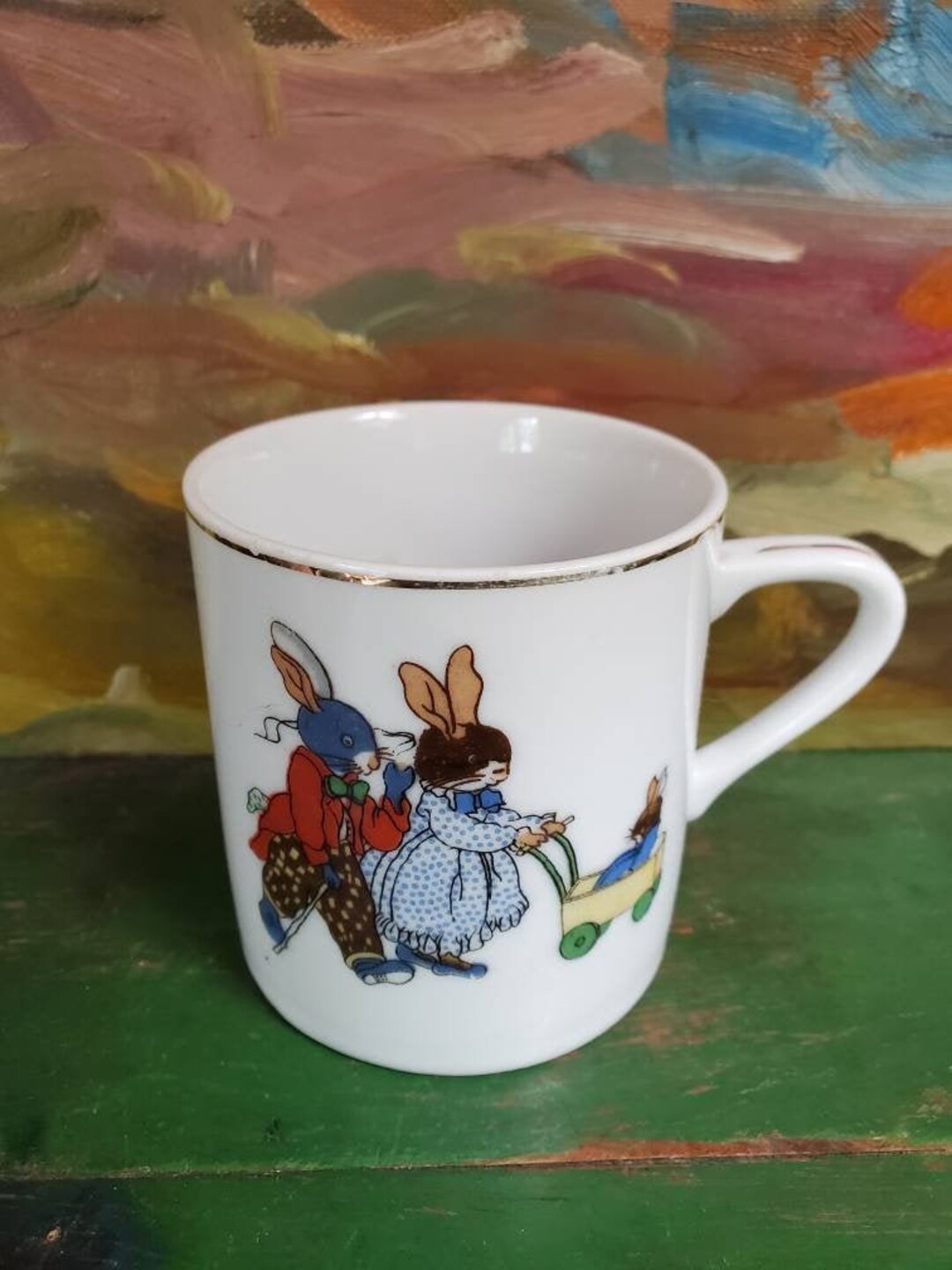 Vintage Japan Child's Cup, Rabbit Family Out for a Stroll, Vintage ...
