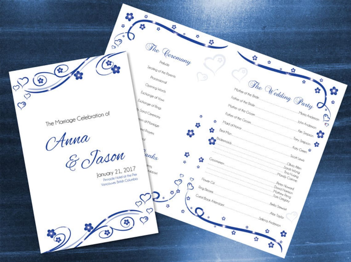 DIY Printable Wedding Program Template Editable MS Word File - Etsy
