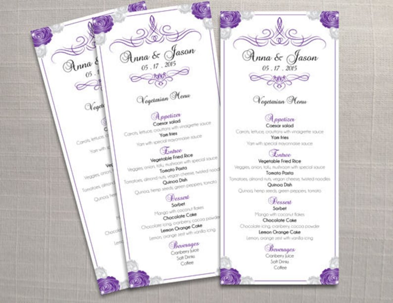 DIY Printable Wedding Menu Template Editable MS Word File - Etsy