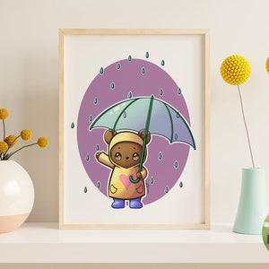 Rainy Day Bear Printable Artwork - Etsy