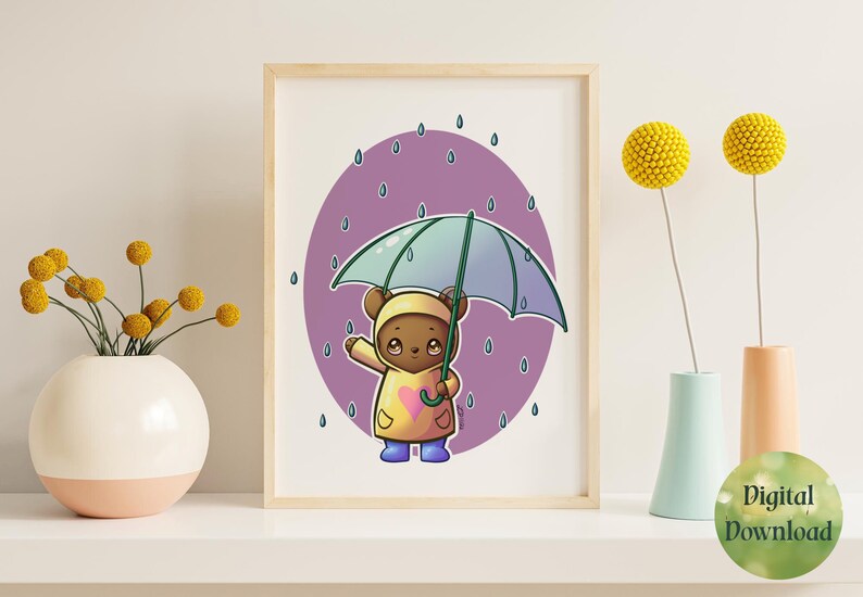 Rainy Day Bear Printable Artwork - Etsy