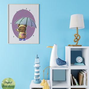 Rainy Day Bear Printable Artwork - Etsy