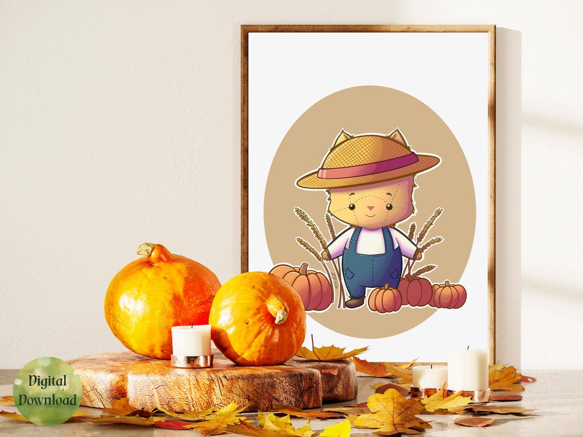 Scarecrow Cat Printable Artwork Jpegs and PNG - Etsy