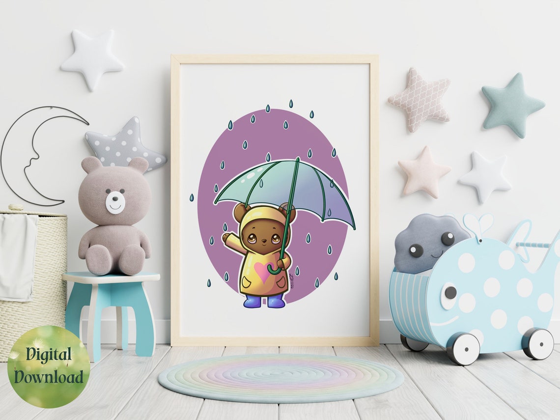 Rainy Day Bear Printable Artwork - Etsy