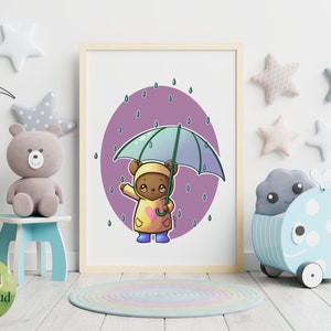 Rainy Day Bear Printable Artwork - Etsy