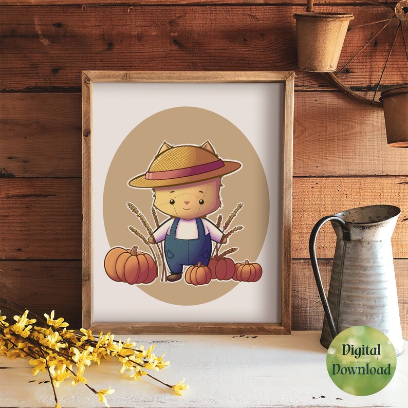 Scarecrow Cat Printable Artwork Jpegs and PNG - Etsy