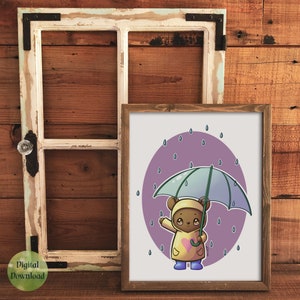 Rainy Day Bear Printable Artwork - Etsy
