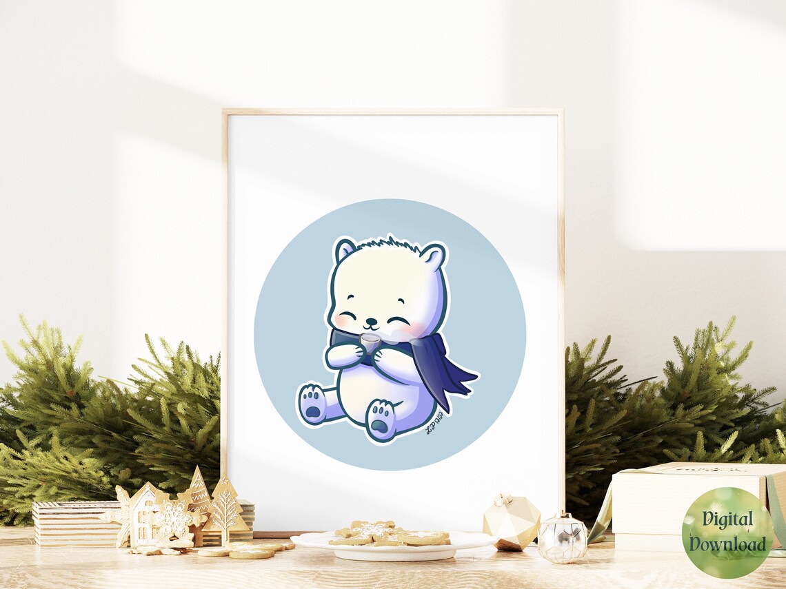 Winter Polar Bear Illustration Printable Jpegs and PNG - Etsy