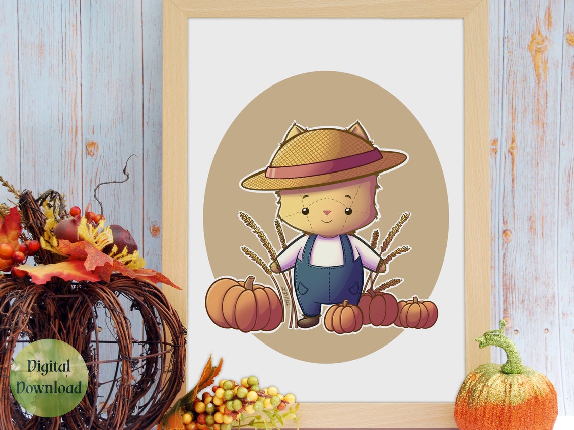 Scarecrow Cat Printable Artwork Jpegs and PNG - Etsy