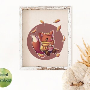Cottagecore Fox Fall Leaves Art Print (digital Download) - Etsy
