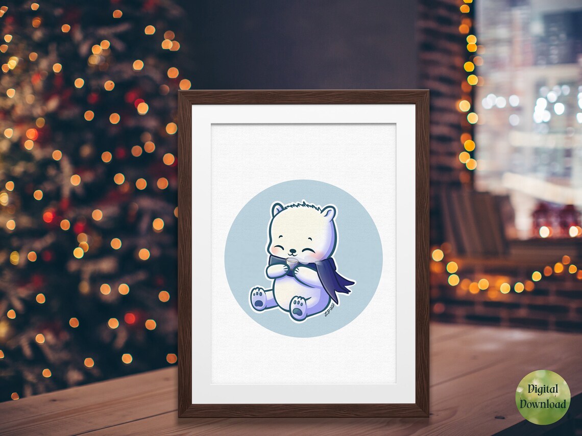 Winter Polar Bear Illustration Printable Jpegs and PNG - Etsy