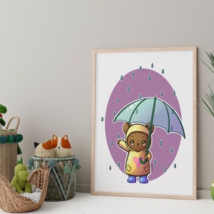 Rainy Day Bear Printable Artwork - Etsy