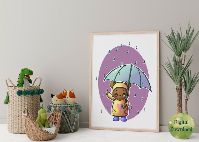 Rainy Day Bear Printable Artwork - Etsy
