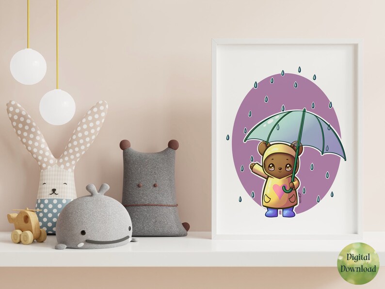 Rainy Day Bear Printable Artwork - Etsy