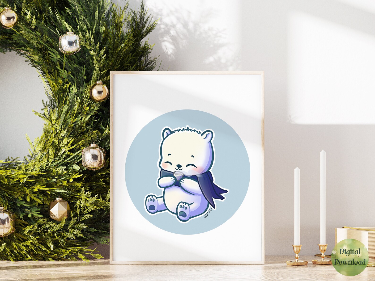 Winter Polar Bear Illustration Printable Jpegs and PNG - Etsy