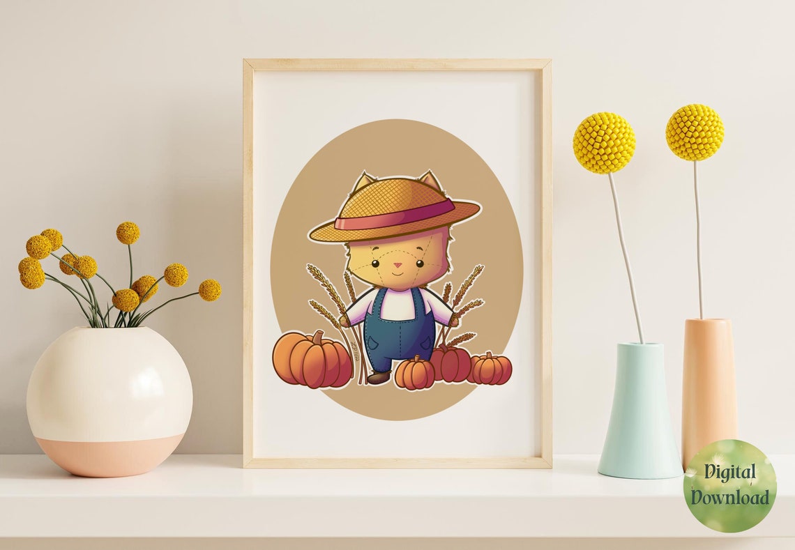 Scarecrow Cat Printable Artwork Jpegs and PNG - Etsy