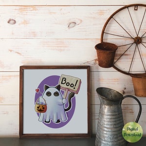 Printable Ghost Cat Halloween Decoration - Etsy
