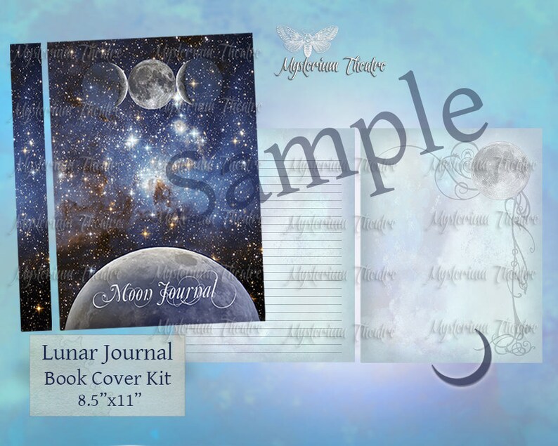 Lunar Moon Phases Digital Journal 24 Pages Stationary Paper Pack 8.5x11 ...