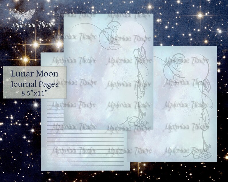 Lunar Moon Phases Digital Journal 24 Pages Stationary Paper Pack 8.5x11 ...