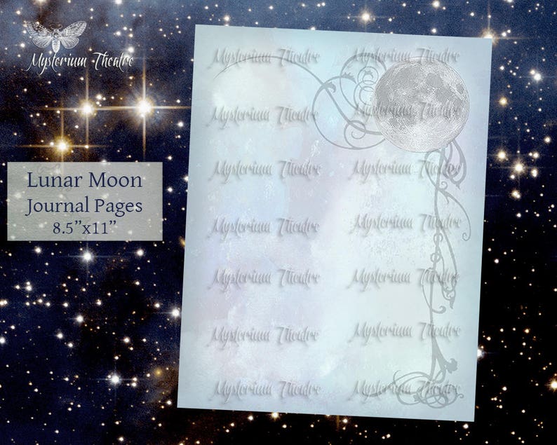 Lunar Moon Phases Digital Journal 24 Pages Stationary Paper Pack 8.5x11 ...