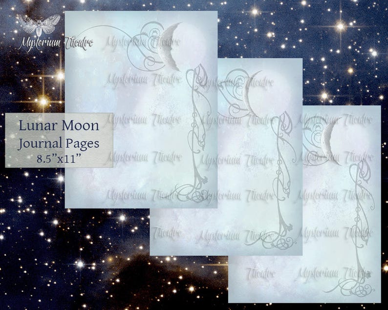 Lunar Moon Phases Digital Journal 24 Pages Stationary Paper Pack 8.5x11 ...