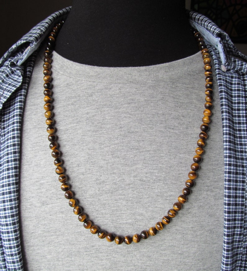 Tiger Eye Necklace 8mm Long Beaded Necklace for Men - Etsy