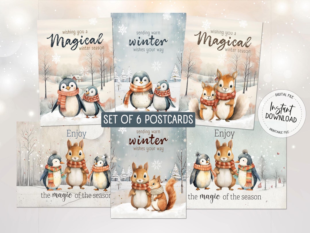 Winter Postcards | Printable Files | Set of 6 Cards | JPEG & PDF | A4 ...
