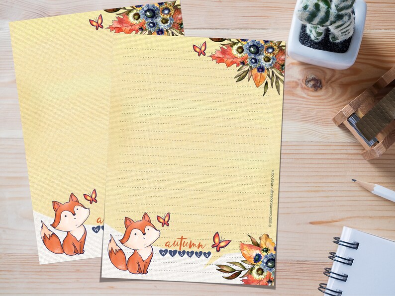 A5 Printable Autumn Fox Lined & Unlined Writing Paper | Etsy