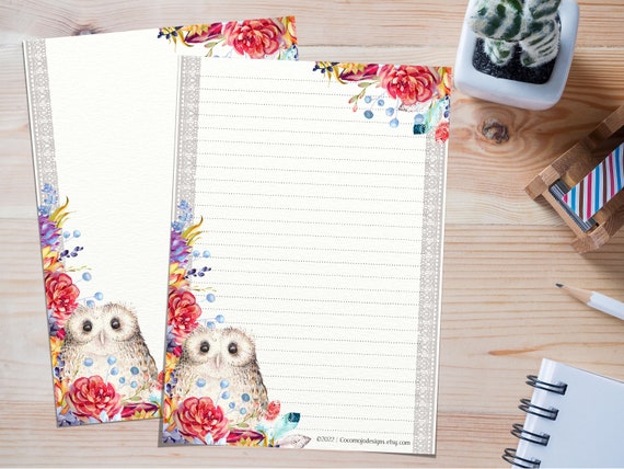 A5 Printable Sweet Owl Lined & Unlined Writing Paper - Etsy