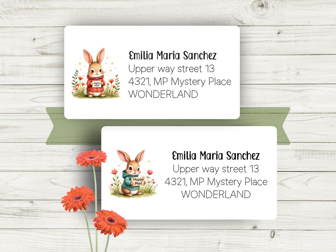 Rabbit Happy Mail | Return Address Labels | Mailing Labels | 64x34mm ...